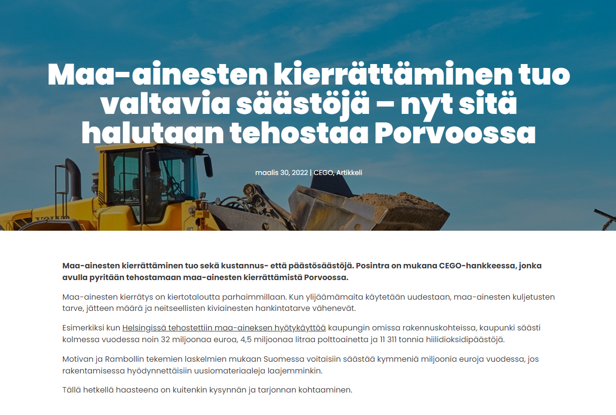 CEGO Posintran sivulla: Maa-ainesten kierrättäminen tuo valtavia säästöjä – nyt sitä halutaan ...